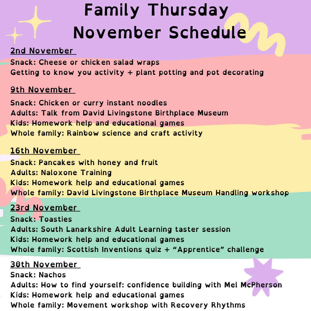 Family Thursday November Schedule – South Lanarkshire ADP